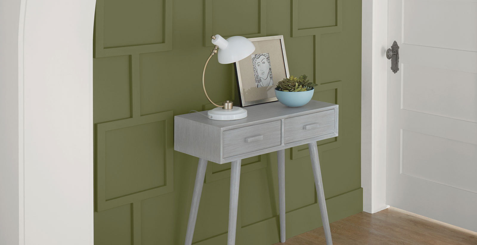 green eclectic bold & dramatic hallway