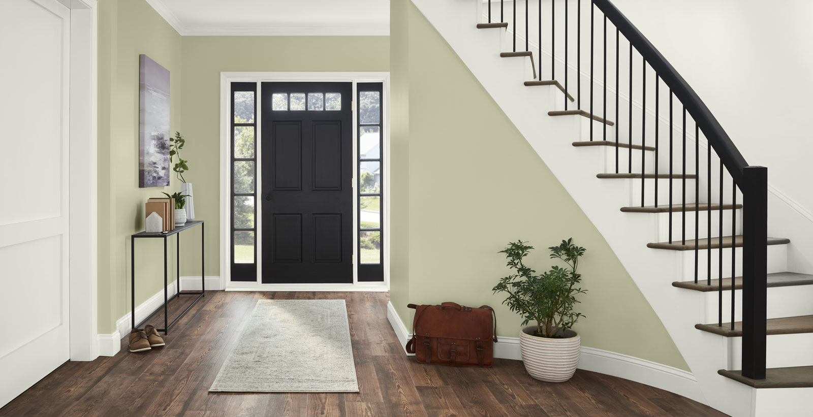 green classic cheerful & friendly hallway