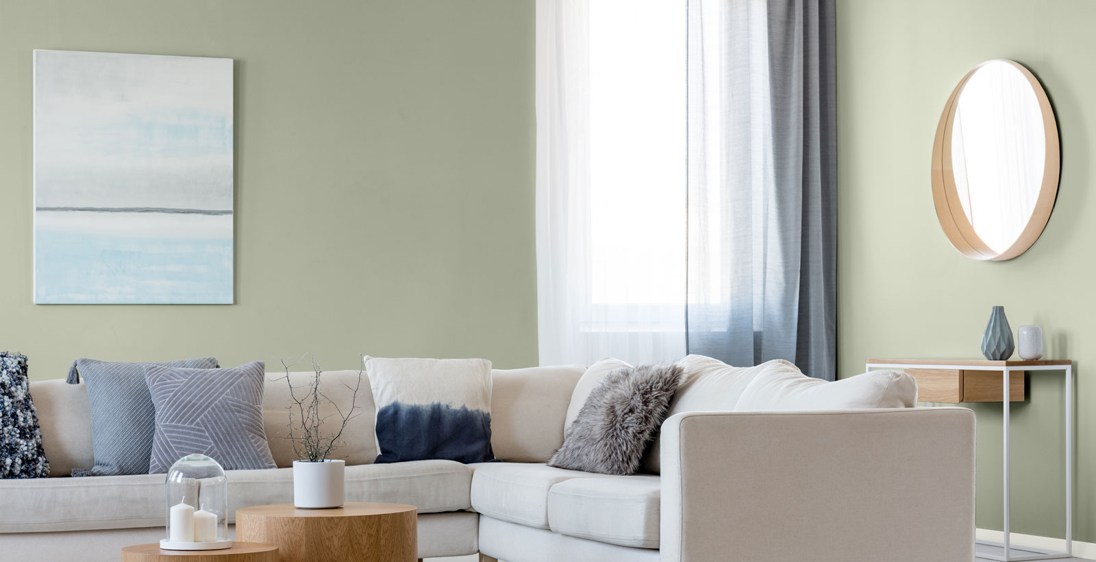 green modern relaxed & serene living room
